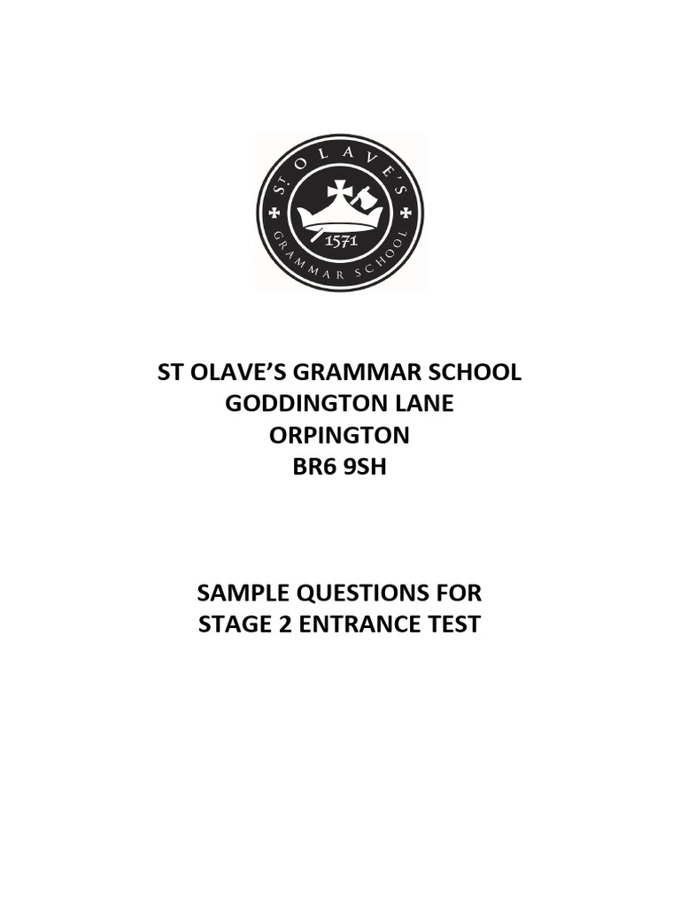 ST Olaves - Stage-2-Sample-Questions-2021-entry-1 | PDF | Numbers | Multiple Choice