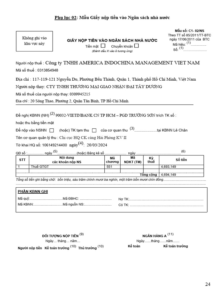 Giay Nop Tien Vao NSNN | PDF