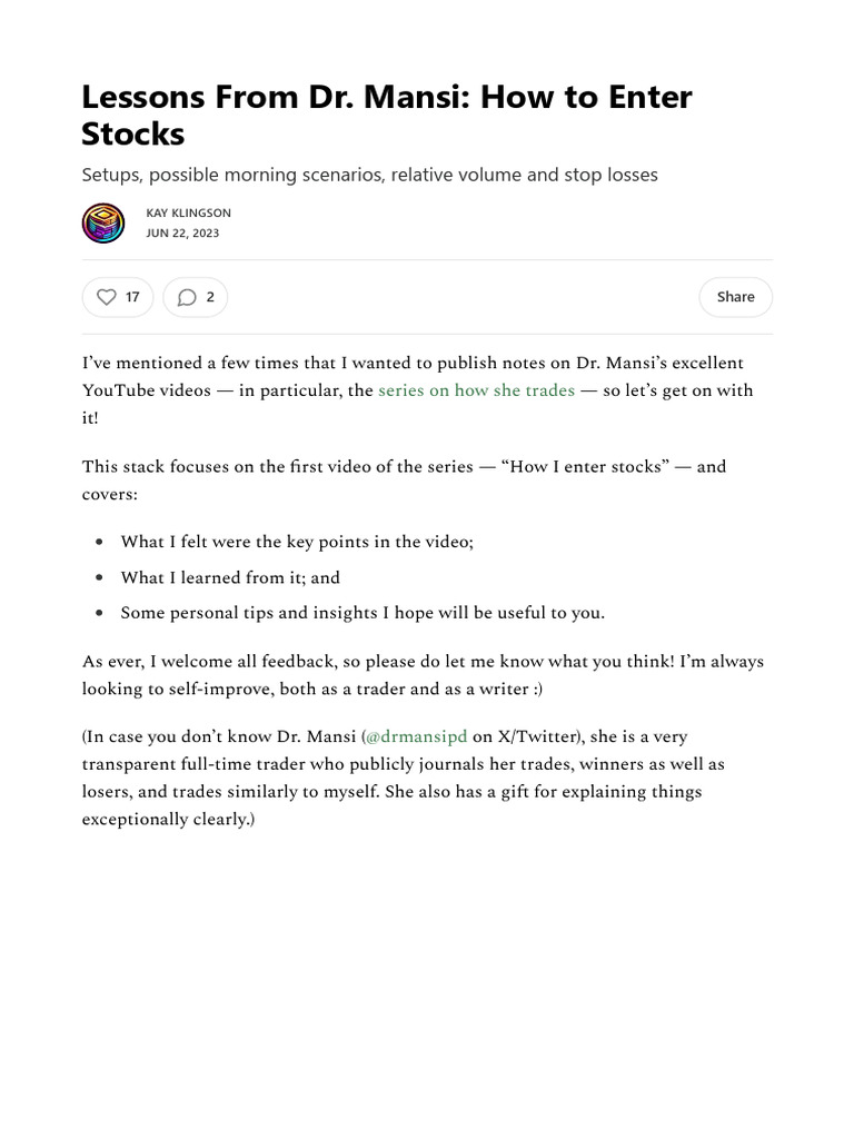 Trading Insights from Dr. Mansi | PDF | Stocks | Day Trading