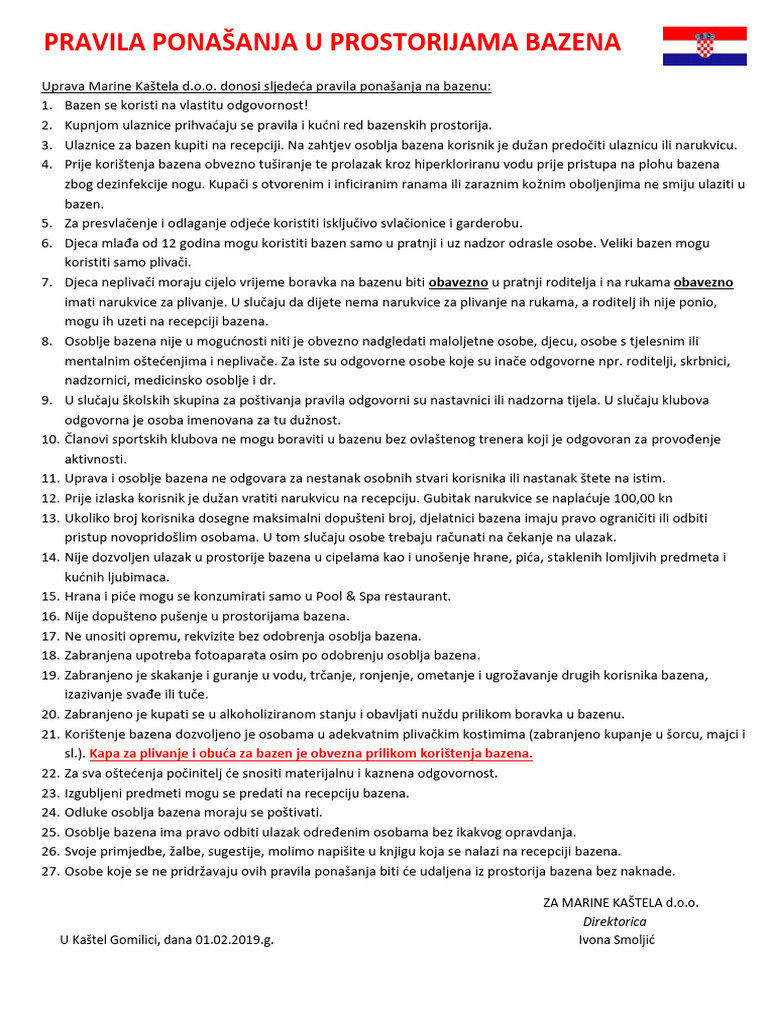 Bazen Pravilnik HRV 2019 | PDF