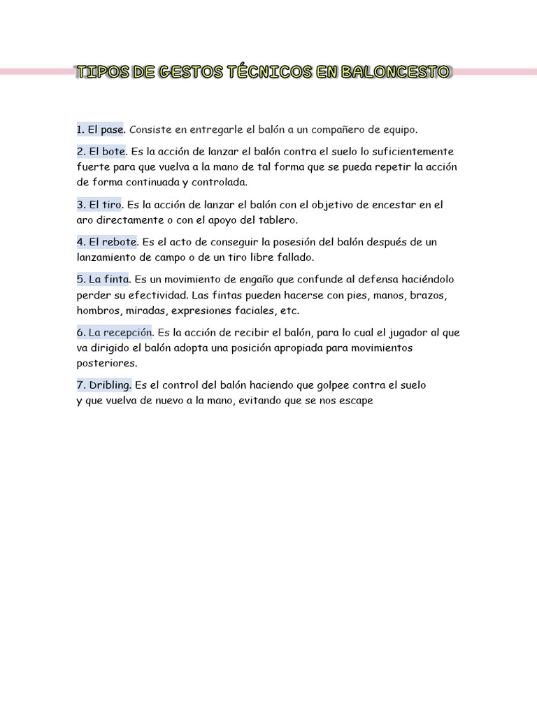TIPOS DE GESTOS TÉCNICOS EN BALONCESTO | PDF