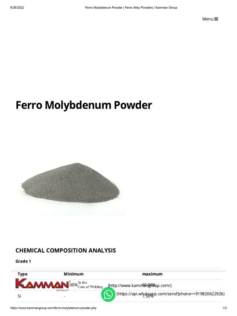 Ferro Molybdenum Powder - Ferro Alloy Powders - Kamman Group | PDF ...