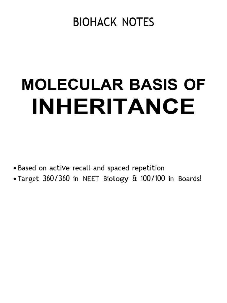 Molecular Basis of Inheritance BIOHACK | PDF | Genetic Code | Operon