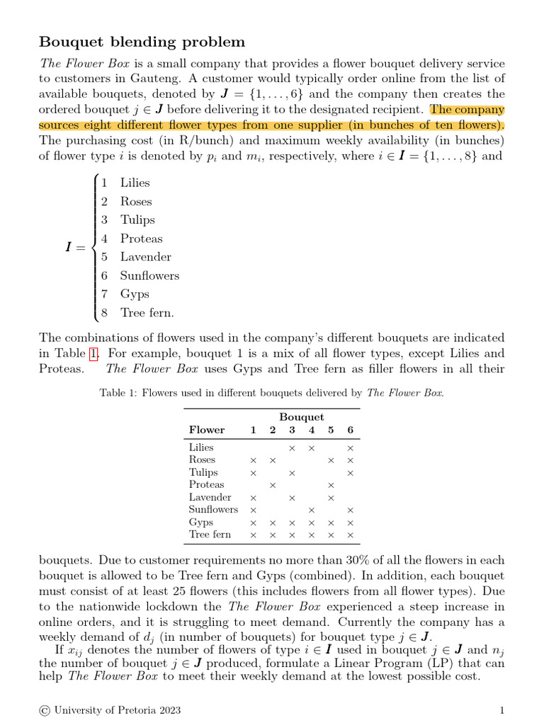 Bouquet Blending Problem | PDF | Garden Plants | Flowers