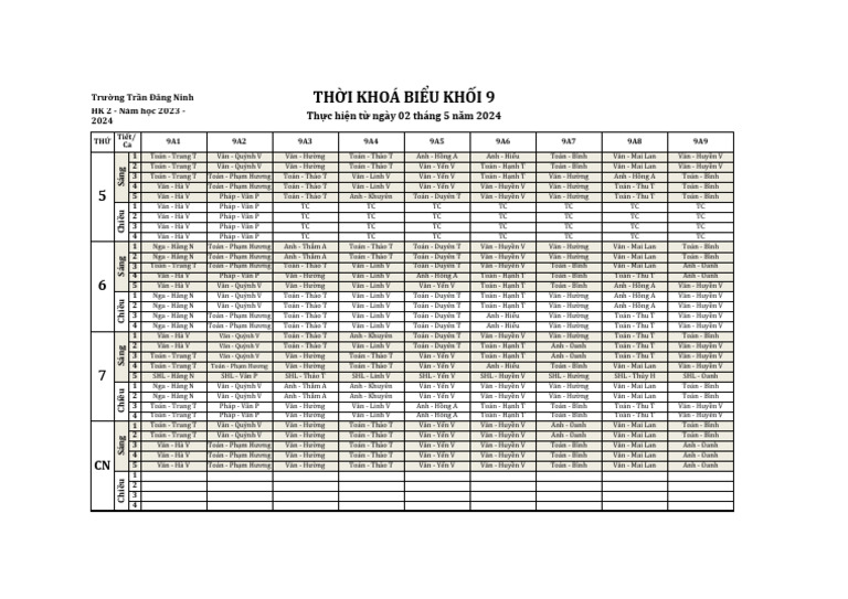 TKB K9 Tuần 34 (Từ 02-5-2024) | PDF