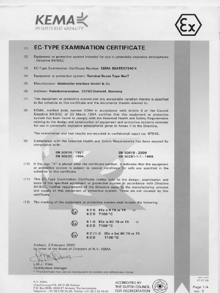 KEMA - Weidmüller Interface GMBH & Co. KG | PDF | Electromagnetism | Electricity