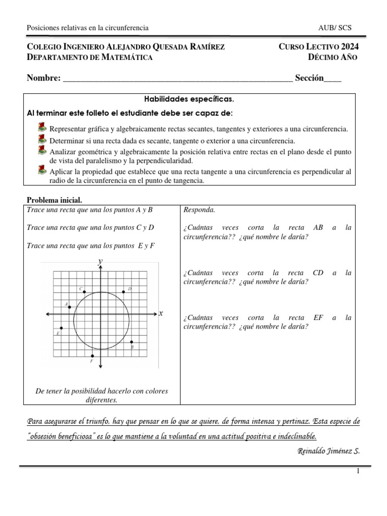 2.folleto de Posiciones Relativas 2024 | PDF | Tangente | Ecuaciones