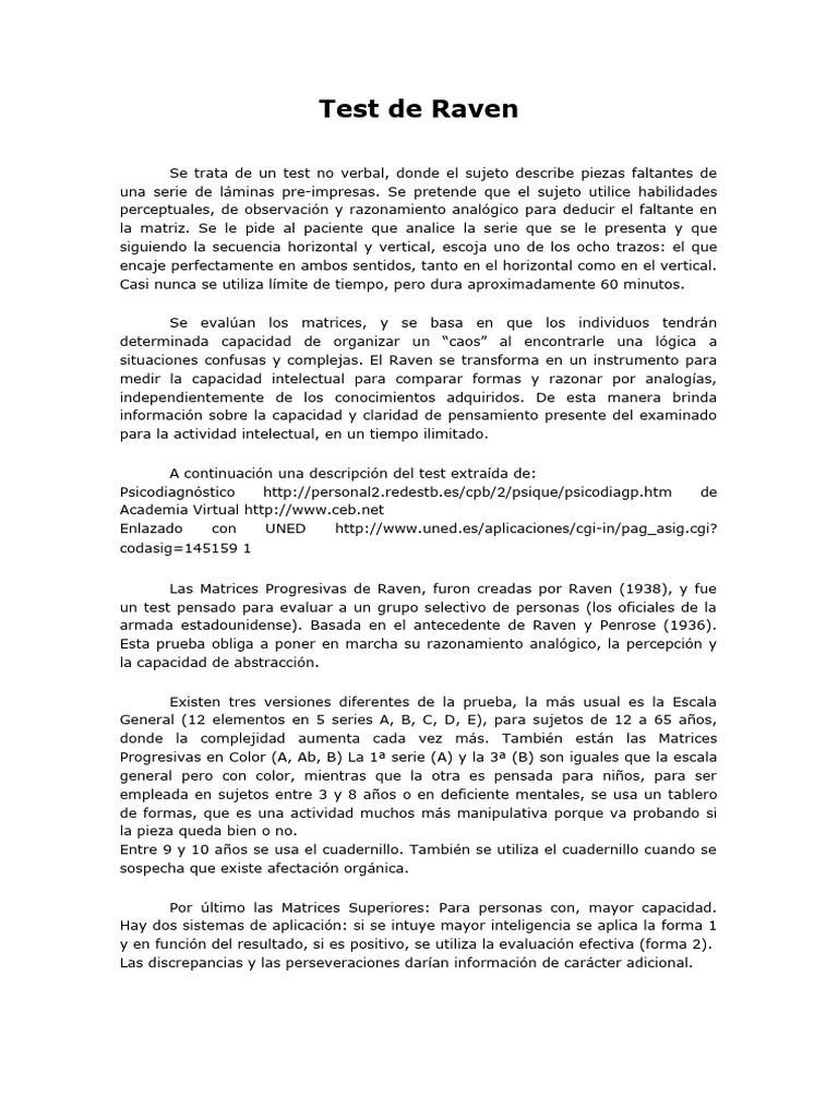 Test de Raven Color | PDF | Matriz (Matemáticas) | Percepción