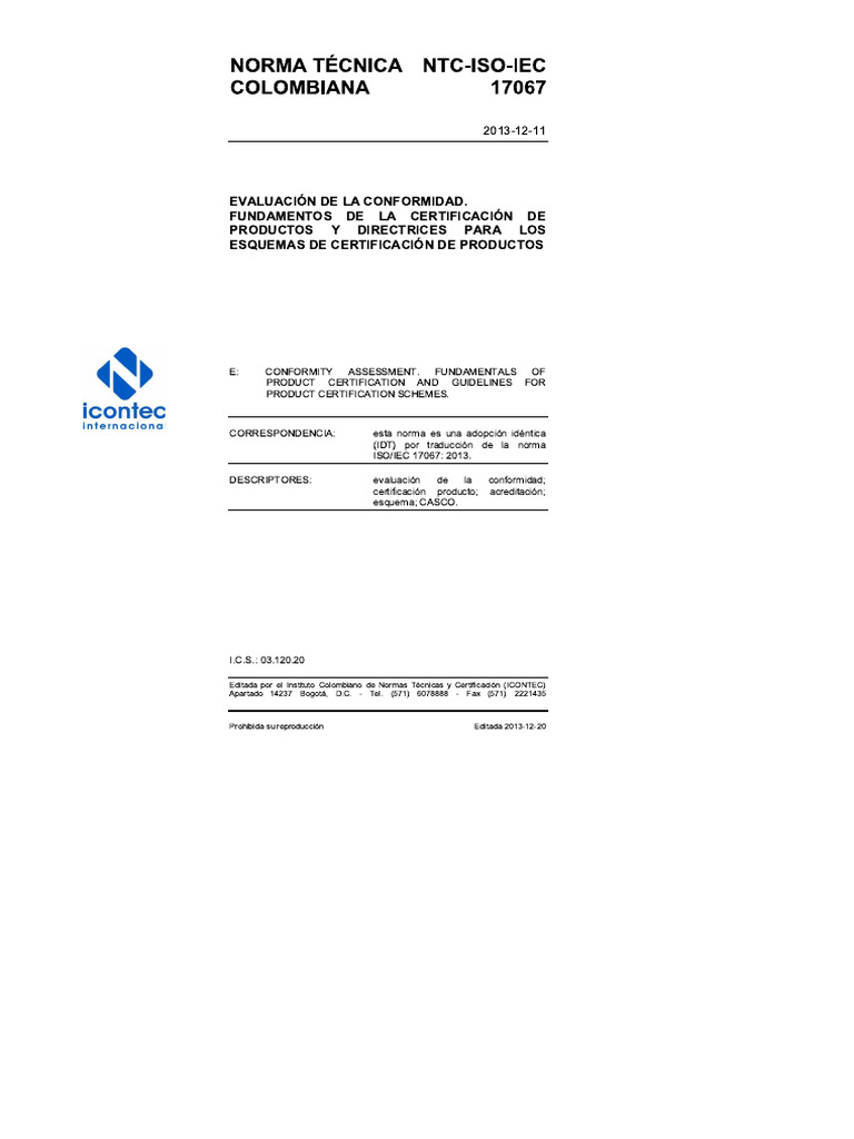 Iso Iec 17067 2013 Norma Técnica NTC Colombiana 947-1 | PDF