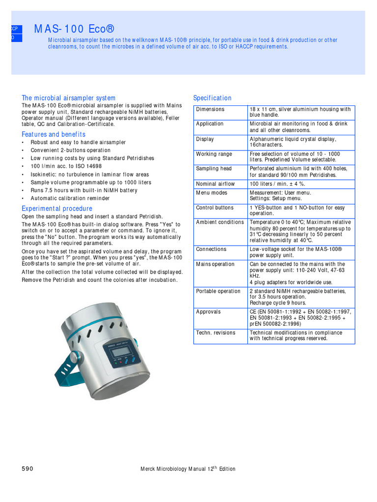 MUESTREADOR DE AIRE 590-MAS-100 Eco-109227 | PDF