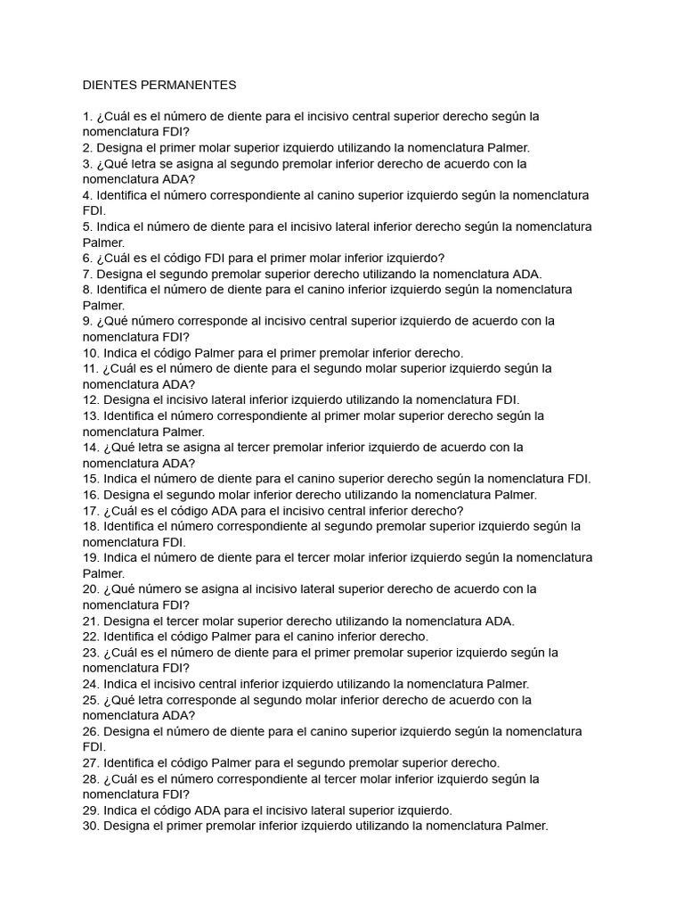 Ejercicios Nomenclatura | Descargar gratis PDF | Anatomia dental | Diente