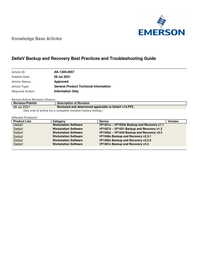 DeltaV Backup and Recovery Best Practices and Troubleshooting Guide | PDF | Backup | Computer ...