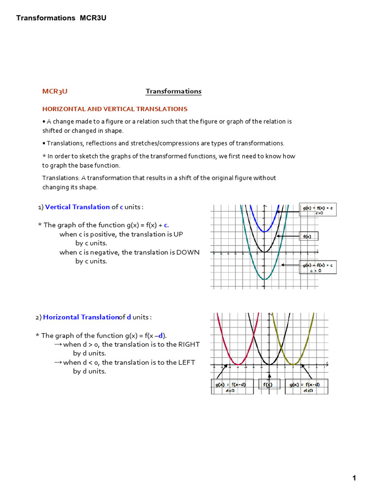 MCR3U Transformations Guide | PDF | Mathematical Relations ...