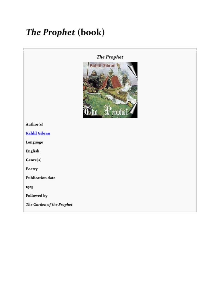 The Prophet (Book) | PDF | The Prophet (Book) | Religion And Belief