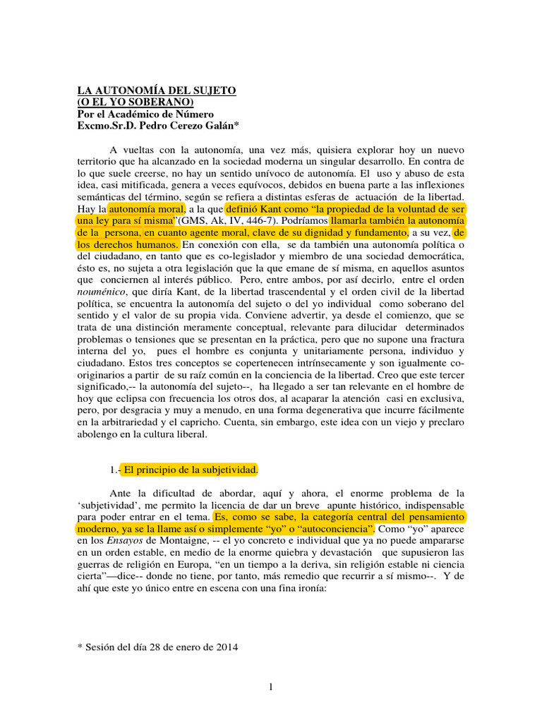 Autonomía del Sujeto Moderno | PDF | Immanuel Kant | Georg Wilhelm ...