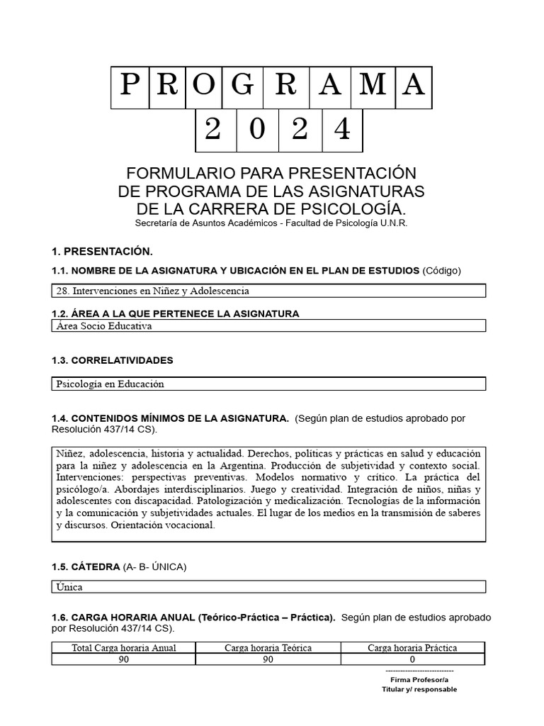 Programa 2024 - Carrera de Psicología INA | PDF | Sicología | Maestros