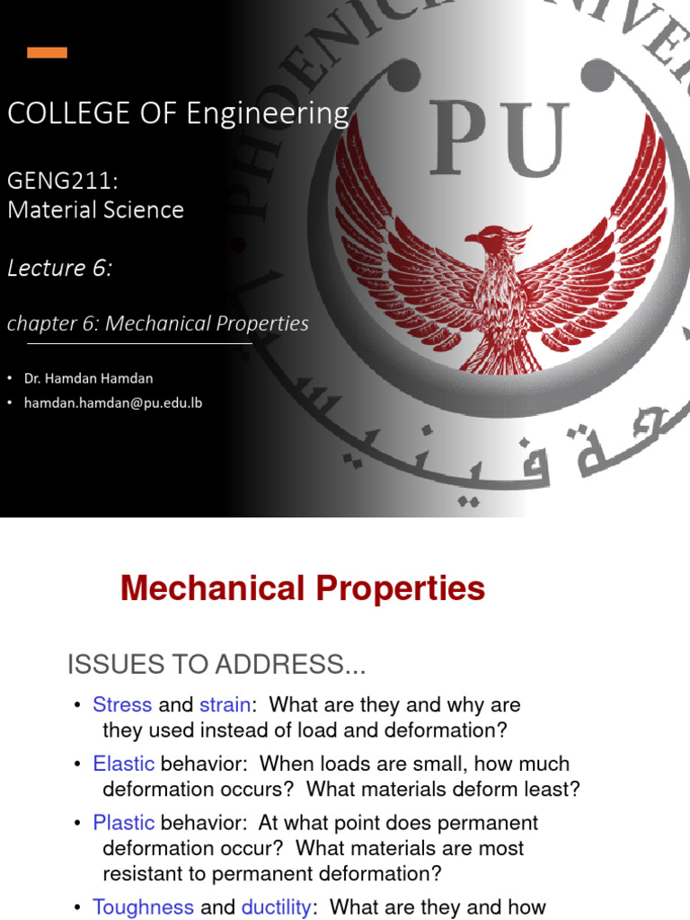 GENG211 - 06 - Mechanical Properties | PDF | Deformation (Engineering) | Hardness