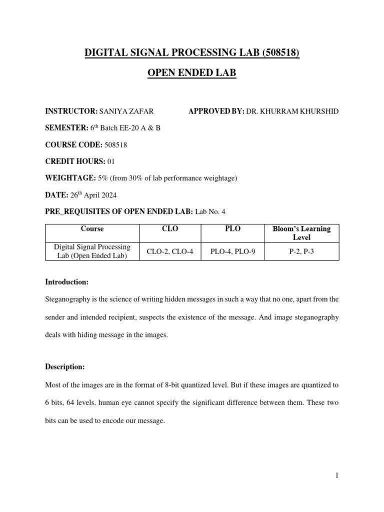 Digital Signal Processing Lab (508518) Open Ended Lab | PDF | Telecommunications Engineering ...