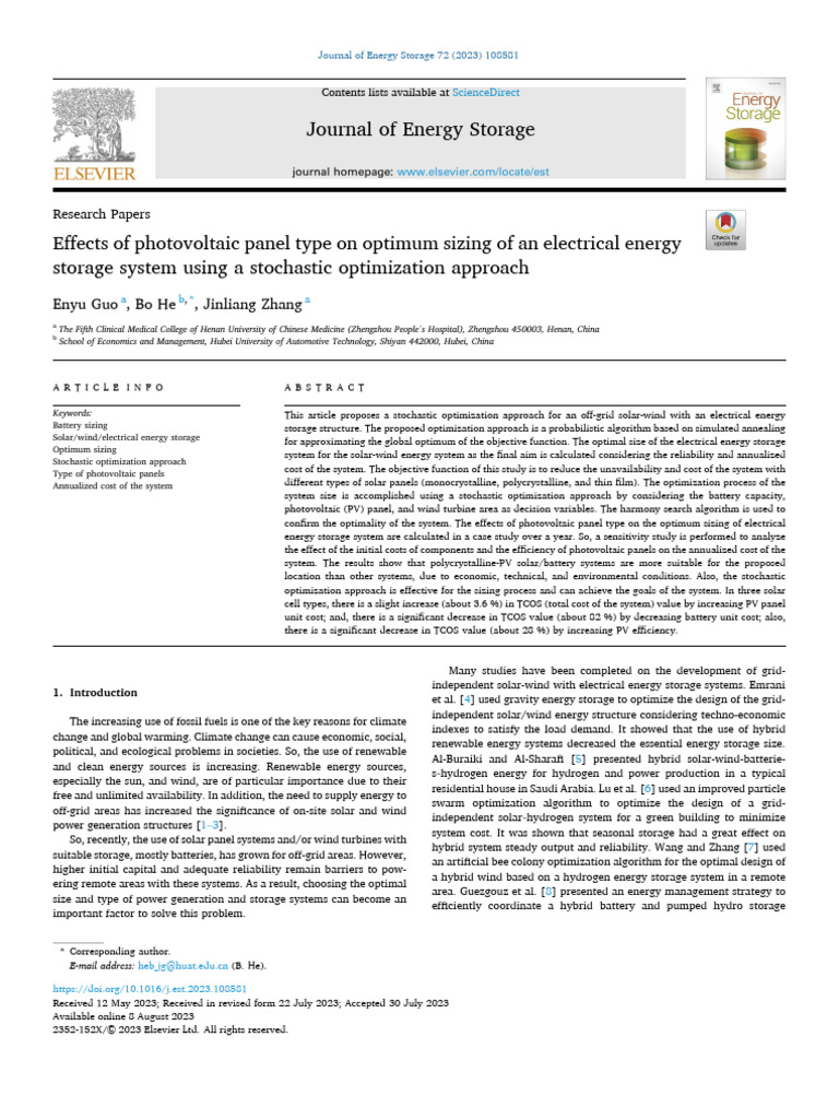 Effects of Photovoltaic Panel Type On Optimum Sizing of An Electrical Energy Storage System ...