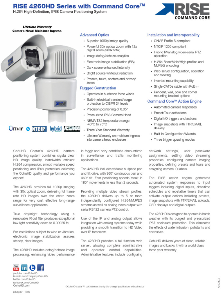 COHU RISE 4260 Series Positioner-Datasheet | PDF | Video | Camera