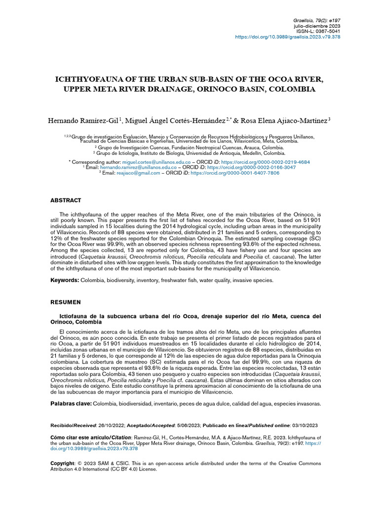 2023 - Hernandez-Gil - Ictiofauna de La Subcuenca Urbana Del Río Ocoa | Download Free PDF ...