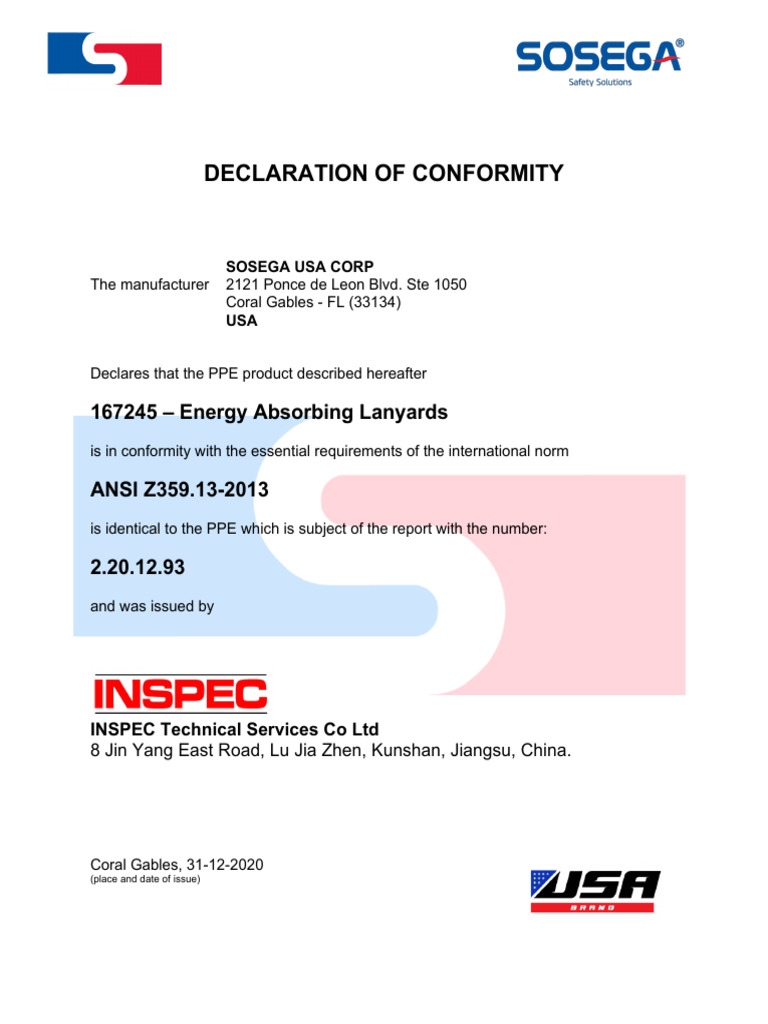 DECLARATION OF CONFORMITY Eslingas Amortiguador en Y | PDF