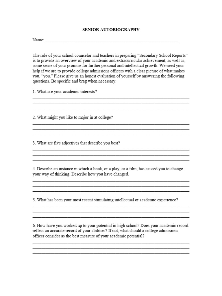 Senior Autobiography 5-2022 | PDF | Behavior Modification | Behavioural Sciences