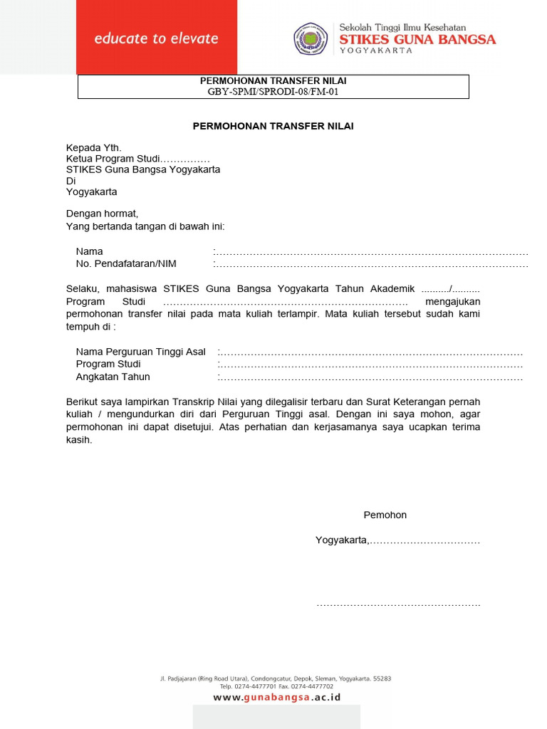 Surat Permohonan Transfer Nilai - OK | PDF