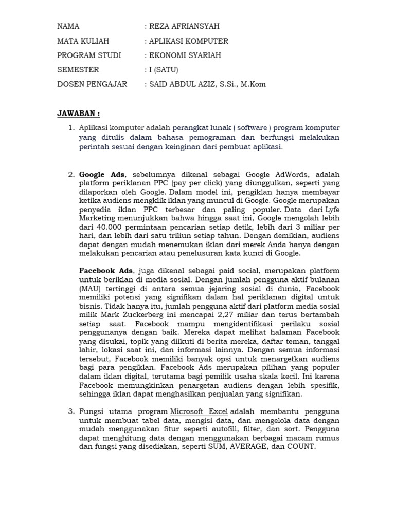 Uas Ilmu Komputer Reza Afriansyah | PDF