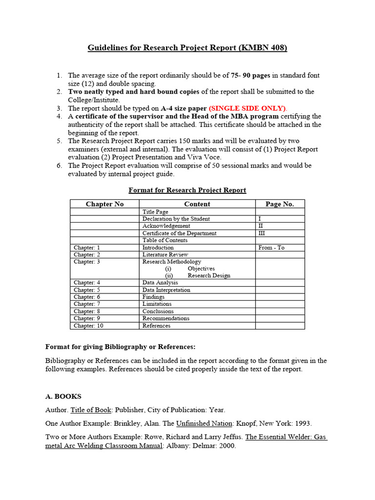 Guidelines Format - RPR (KMBN 408) - Even 2023-24 | PDF