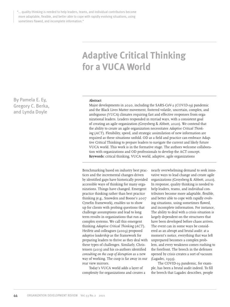 Adaptive Critical Thinking For A VUCA World | PDF | Thought | Critical Thinking