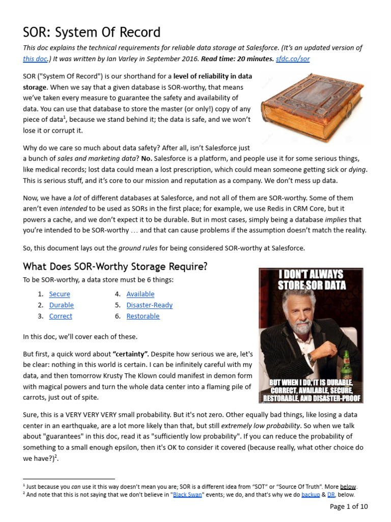 SOR - System of Record | PDF | Backup | Disaster Recovery