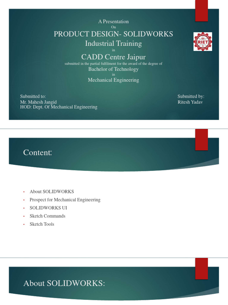 Productdesign Solidworkstrainingppt 210824163428 | PDF | Computer Aided Design | Engineering