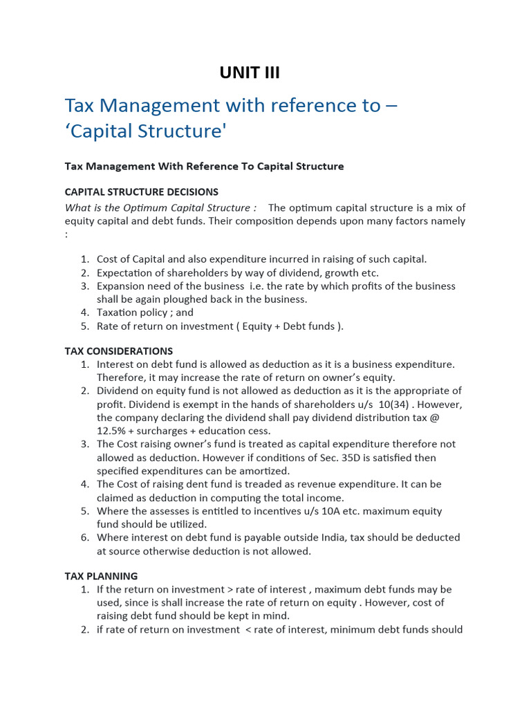 Tax Management in Capital Structure Decisions | PDF | Expense | Capital ...