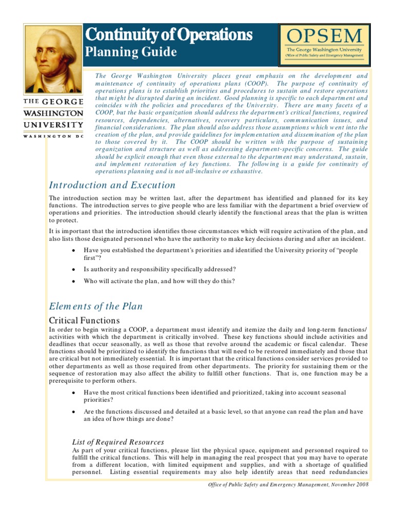 Continuity of Operations: Planning Guide | PDF | Emergency Management ...