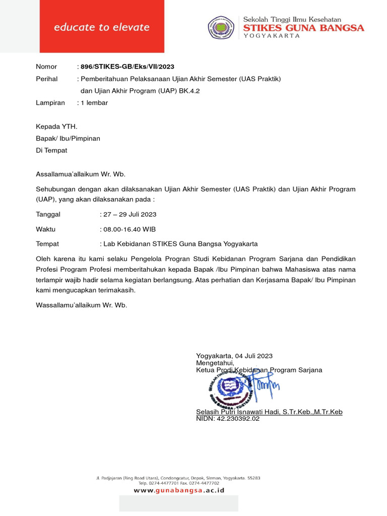 Pemberitahuan Jadwal UAS UAP BK.4.2 | PDF