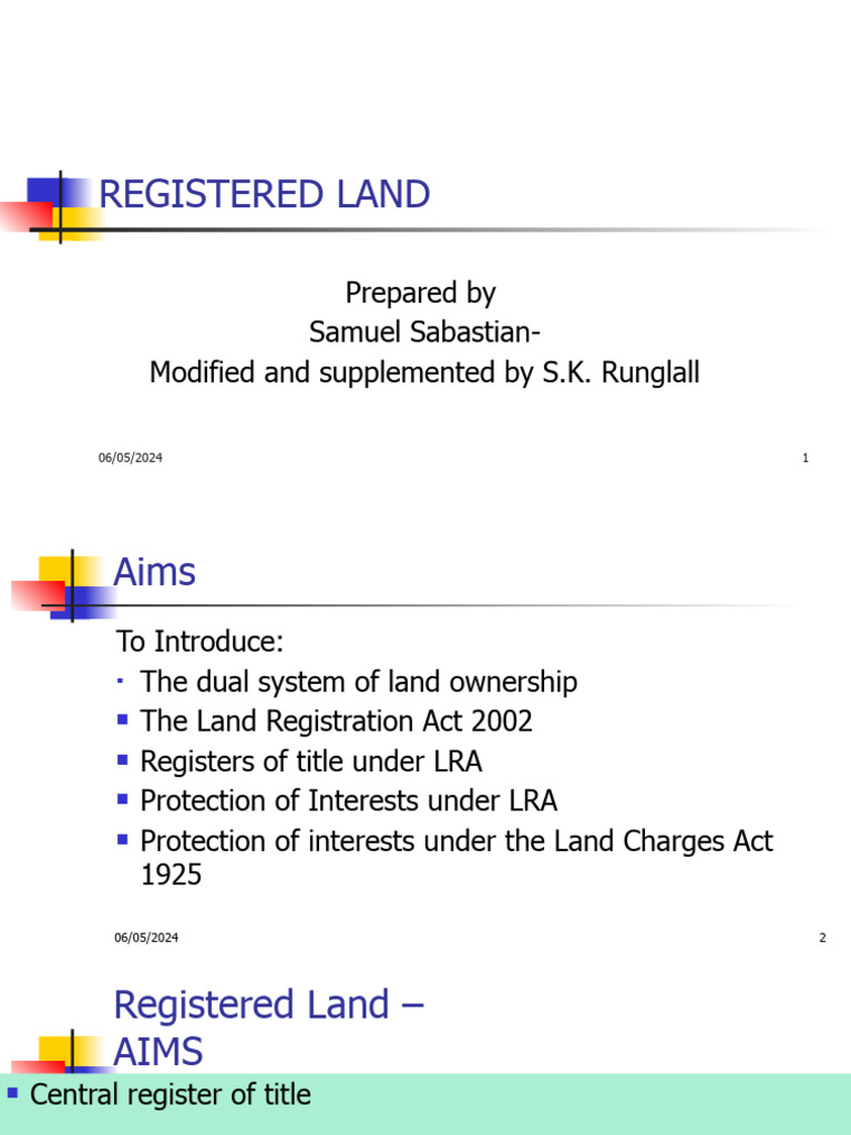 Land Law PowerPoint 3 - Registered Land - Modified With Notes and ...