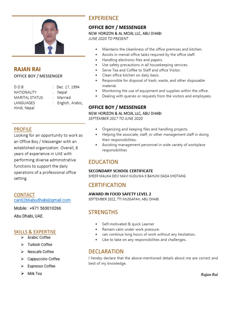 0 - Rajan Rai - Office Boy Resume | PDF