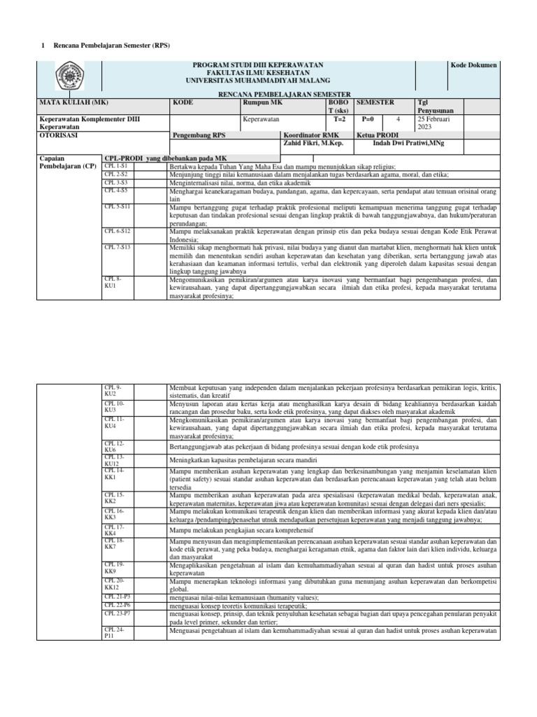 RPS Komplementer Sem Genap 2022-2023 | PDF