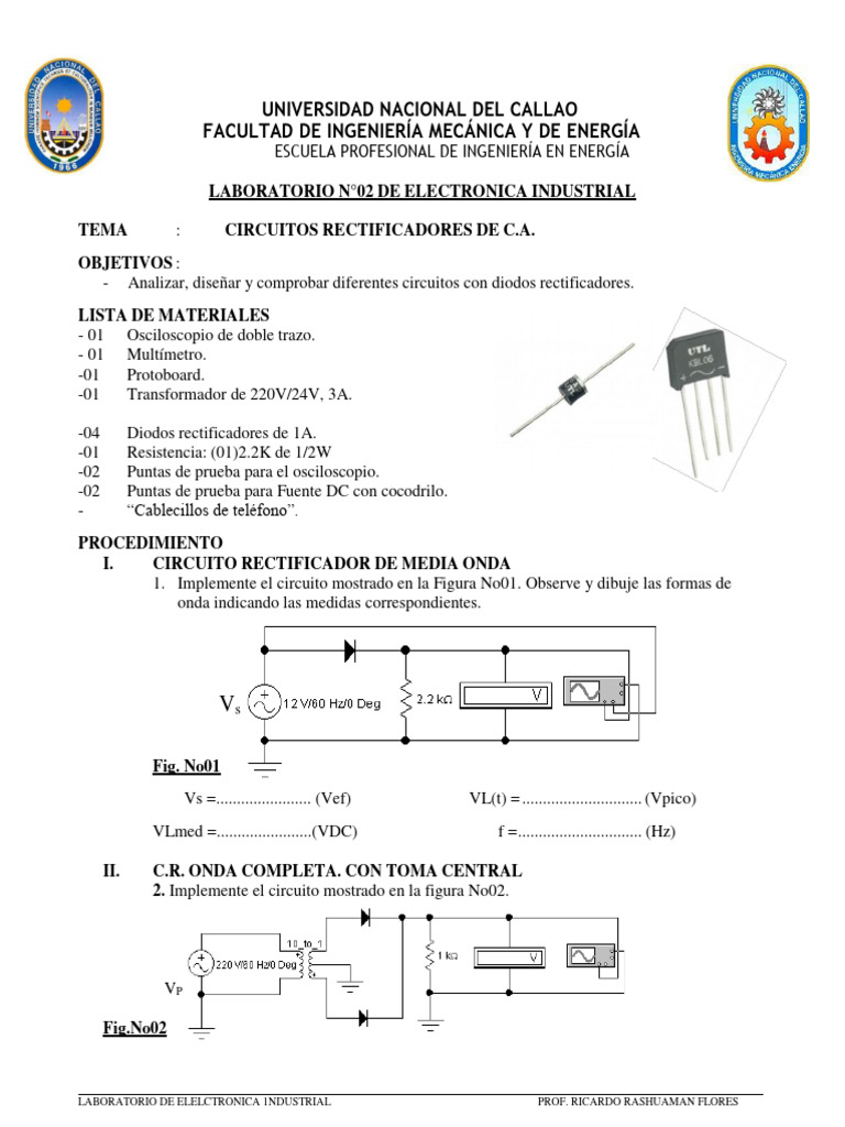 Lab02 - Cktos Rectificadores | PDF | Rectificador | Red eléctrica