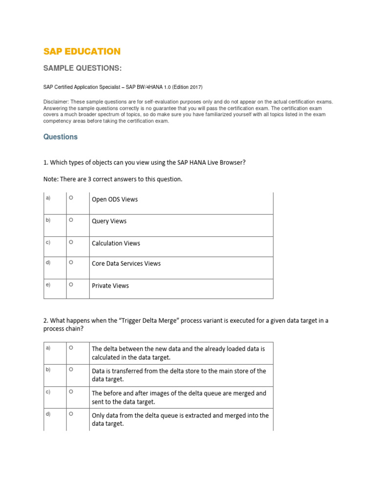 E Bw4hana 13.sample - Questions | PDF | Databases | Computing