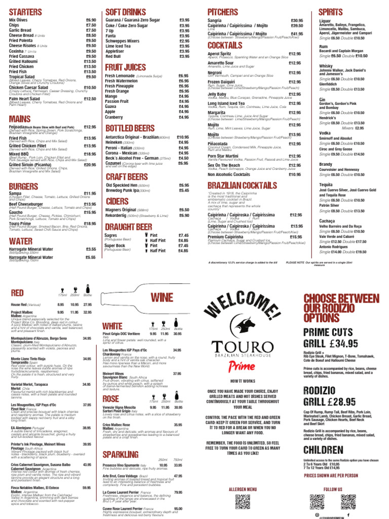 Touro Steakhouse Spirits Menu | PDF | Aroma Of Wine