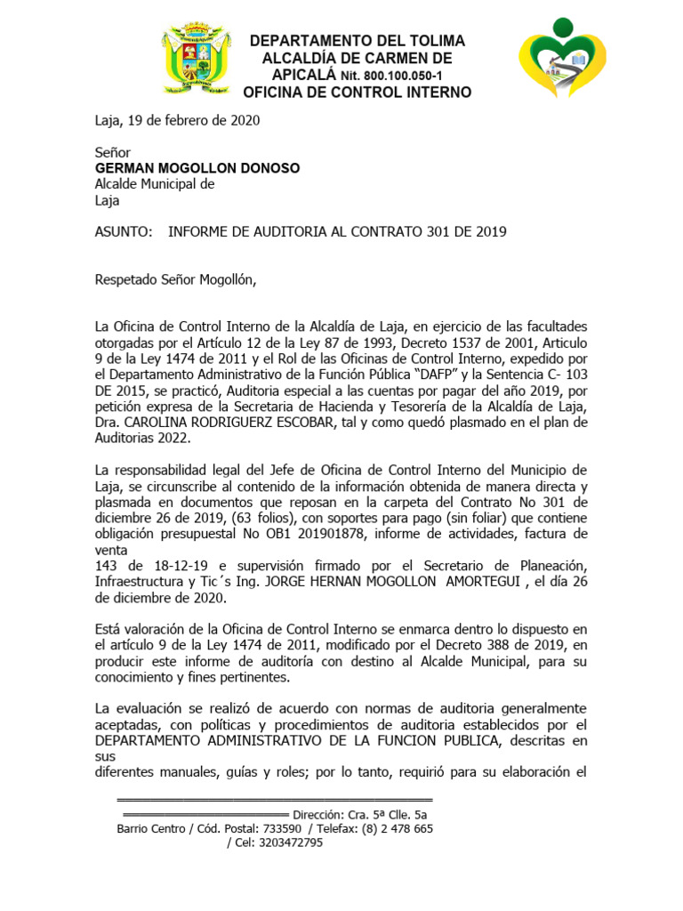 Auditoría Contrato 301-2019 Laja | PDF | Finanzas y dinero