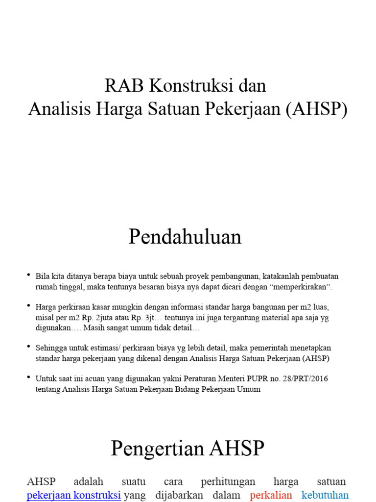 RAB & AHSP Konstruksi: Panduan Lengkap | PDF