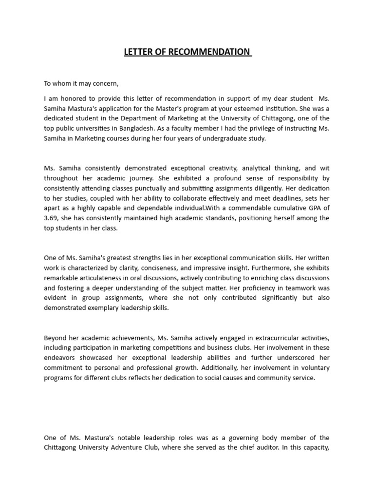 Letter of Recommendation | Download Free PDF | Leadership | Social ...
