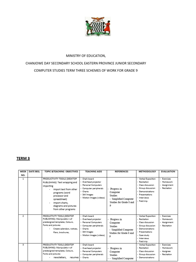 Computer-Studies Grade-9 Schemes of Work TERM 3 2023 | PDF | Computer ...