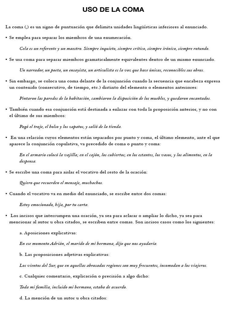 Usos de la coma | PDF | Coma | Proposición