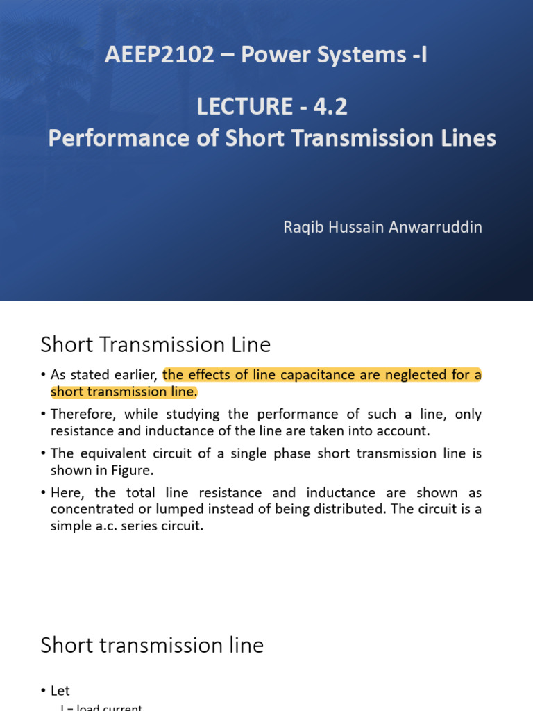 AEEP2102 - Power Systems - I Lecture - 4.2 Performance of Short Transmission Lines | PDF ...