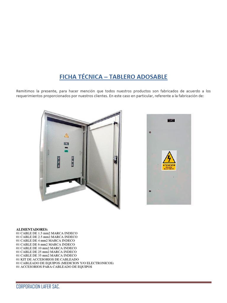 Ficha Tecnica Tablero Adosable | PDF | Cobre | Materiales de construcción