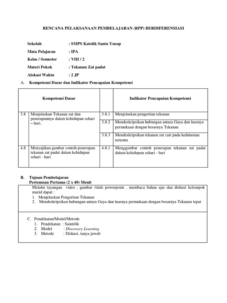 RPP Tekanan Zat Padat | PDF